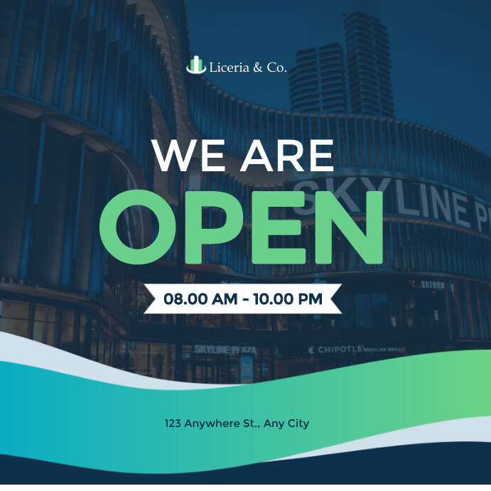 Green Blue Modern We Are Open Instagram Post Template | PosterMyWall