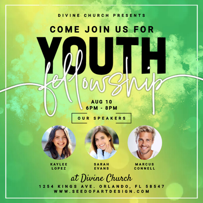 Green Bokeh Church Youth Fellowship | PosterMyWall