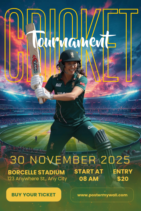 Green Ceria Cricket Tournament Poster Template | PosterMyWall