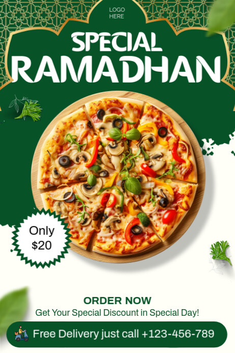 Green Ceria Pizza Special Ramadhan Offer Poster Template | PosterMyWall