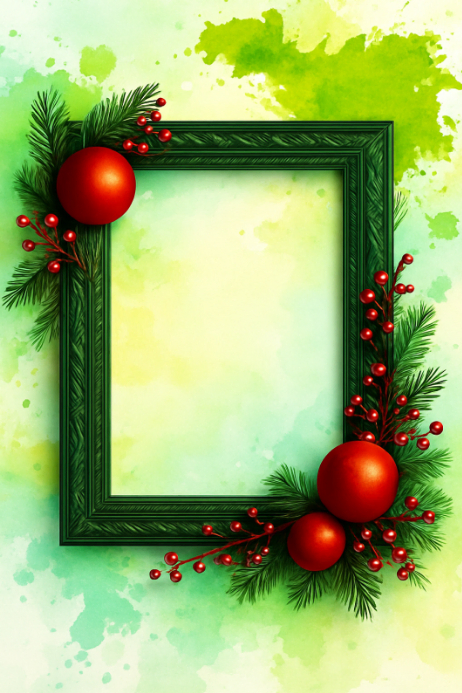 Green Christmas Frame with Watercolor Splash Template | PosterMyWall