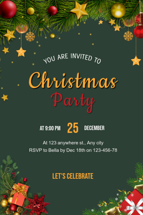 Green Christmas Party Invitation Template | PosterMyWall