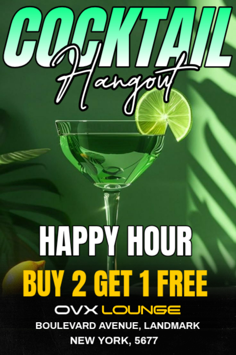 Green Cocktail Happy Hour Poster Template | PosterMyWall