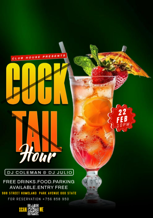 Green Cocktail Hour A4 Template | PosterMyWall