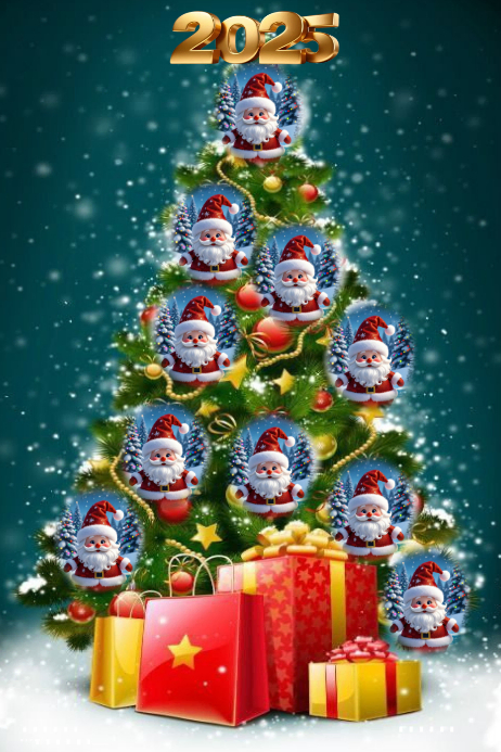 Green Collage Christmas Tree Group Photos Frame Poster Template ...