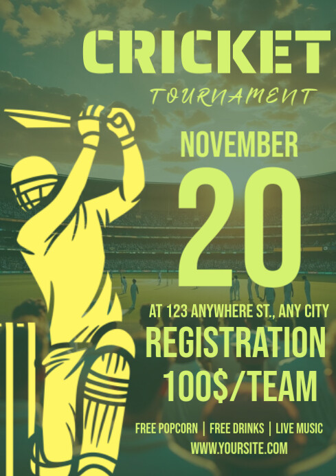Green Cricket Tournament Flyer A4 Design Template | PosterMyWall