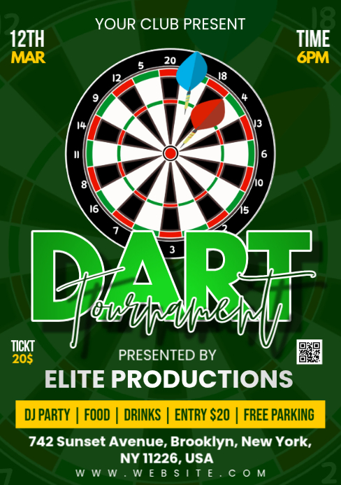 Green Dart Tournament Poster Template | PosterMyWall