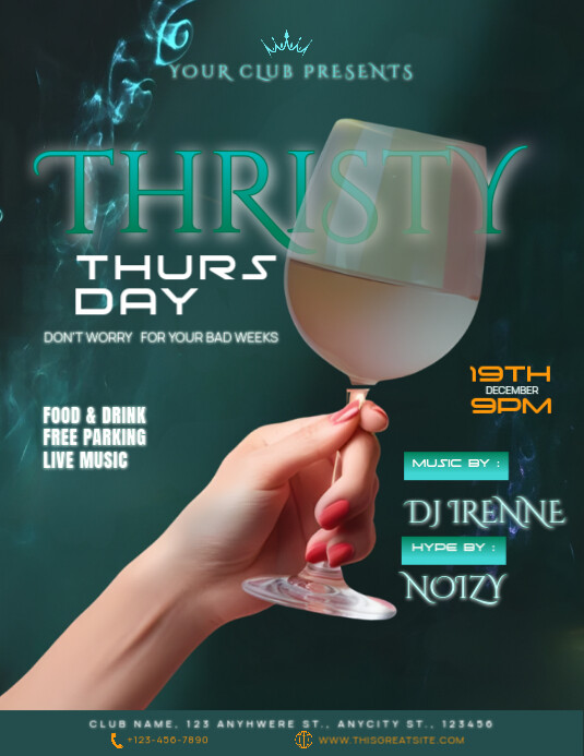Plantilla de Green Emerald Gradient Thirsty Thursday Night Party Flyer (us Letter) | PosterMyWall