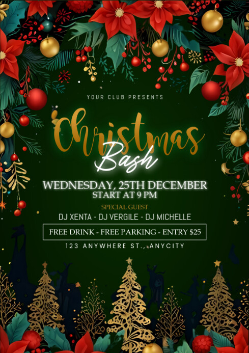 Copy of Green Floral Christmas Bash Party A4 | PosterMyWall