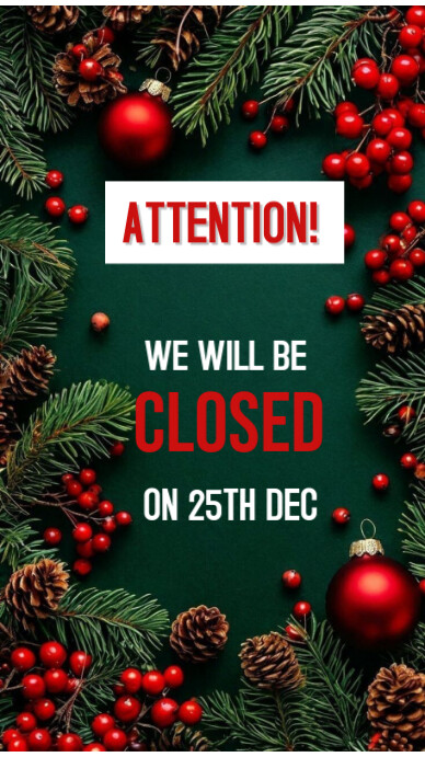 Green Floral Christmas Closure Notice Template Instagram Story | PosterMyWall