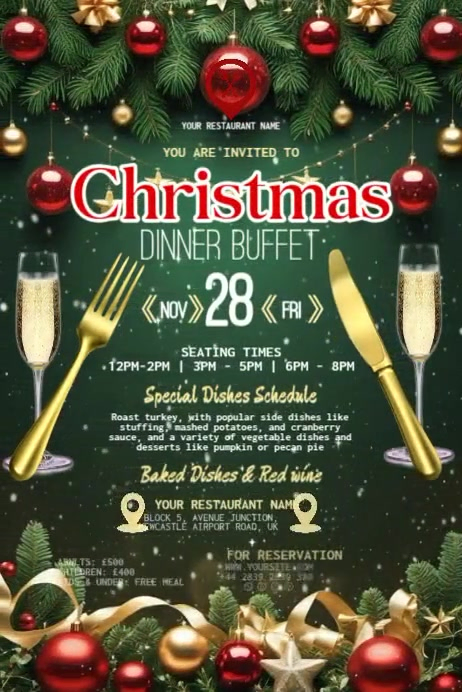 Green Floral Christmas Dinner Party Poster Template | PosterMyWall