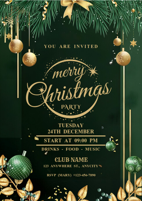 Copy of Green Floral Christmas Party Invitation A4 | PosterMyWall