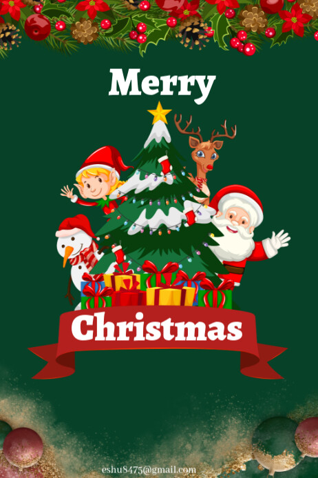 Green Floral Christmas Poster Template | PosterMyWall