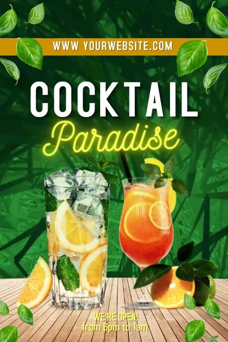 Green Floral Cocktail Paradise Poster Template | PosterMyWall