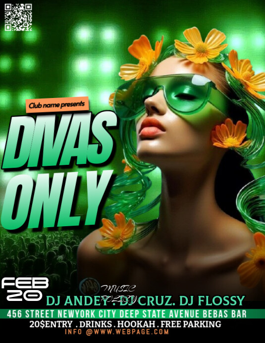 Copy of Green Floral Divas Only Party Flyer (us Letter) | PosterMyWall