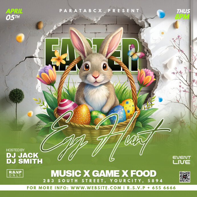Green Floral Easter Egg Hunt Party Instagram Post Template | PosterMyWall