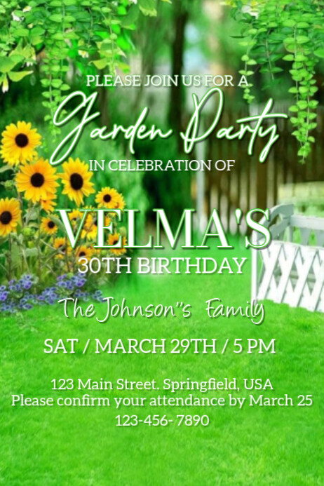 Green Floral Garden Party Poster Template | PosterMyWall