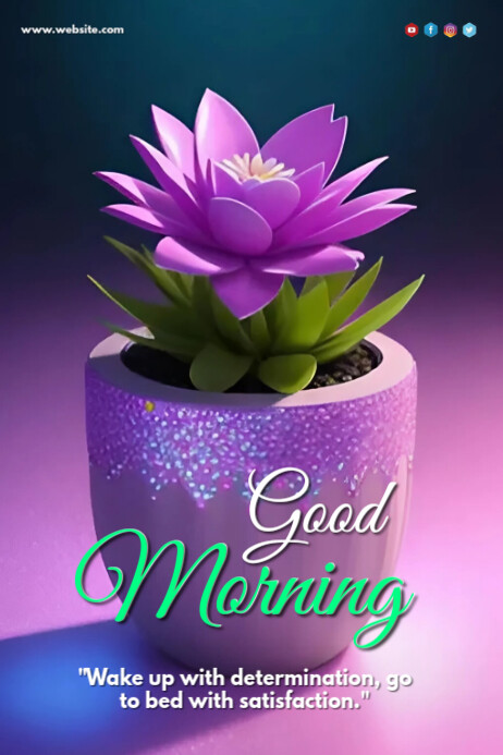 Green Floral Green Background Joyful Good Morning Poster Template ...