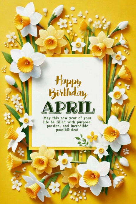 Green Floral Happy Birthday April Banner 4' × 6' Template | PosterMyWall
