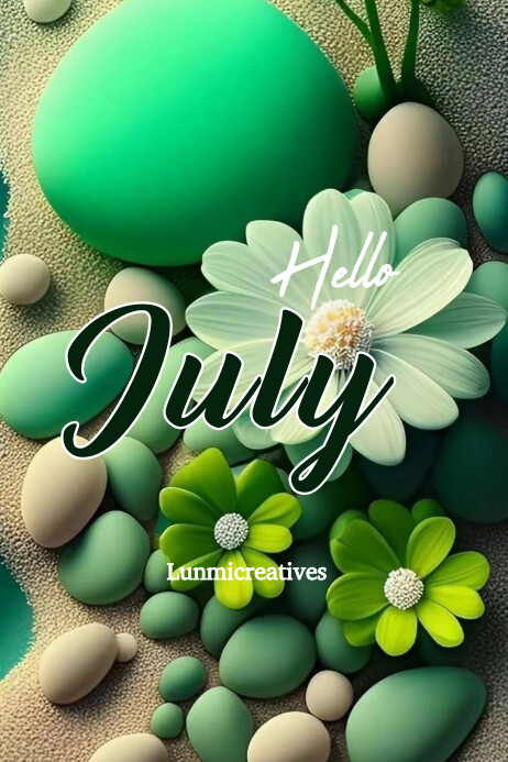 Green Floral Hello July Banner 4' × 6' Template | PosterMyWall