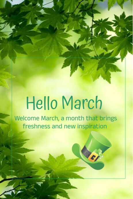 Green Floral Hello March Poster Template | PosterMyWall