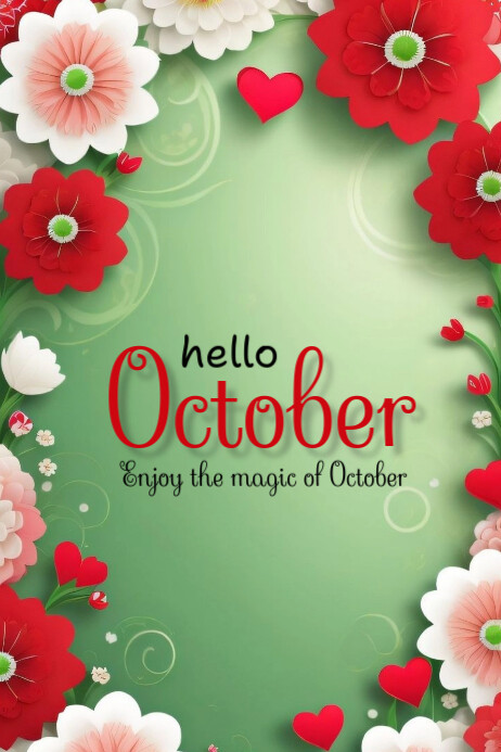 Copy of Green Floral Hello October Banner 4' × 6' | PosterMyWall