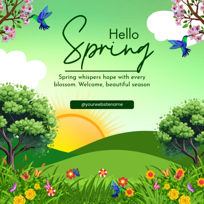Szablon Green Floral Hello Spring Instagram Post | PosterMyWall