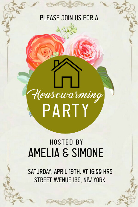 Green Floral House Warming Invitation Poster Template | PosterMyWall