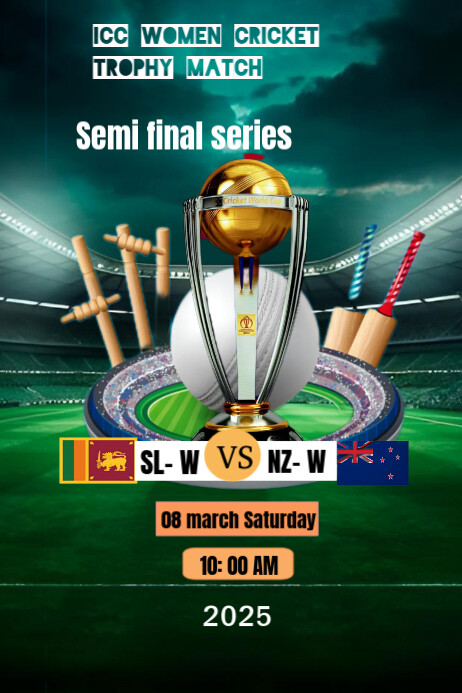 Copy of Green Floral Icc Women Cricket Match Template Poster | PosterMyWall