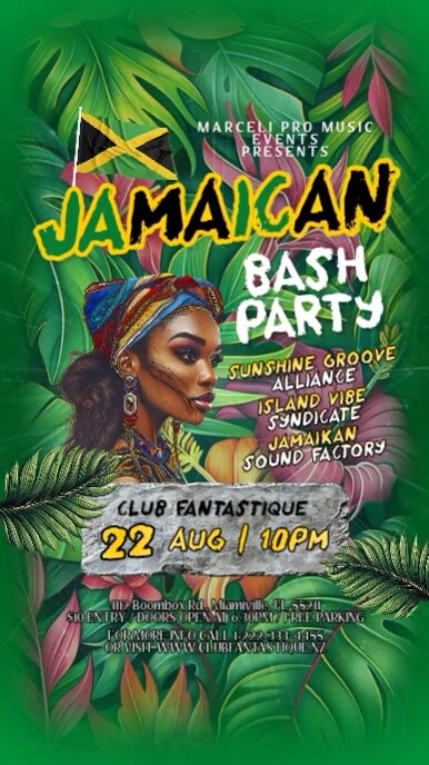 Green Floral Jamaican Bash Instagram Reel Template | PosterMyWall