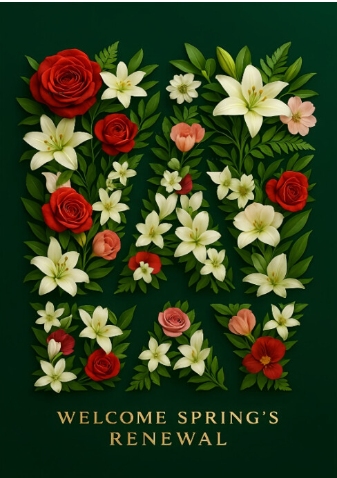 Green Floral May Day Bold Floral Typography Poster A5 Template ...