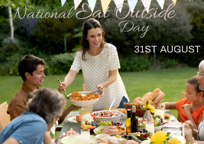 Green Floral National Eat Outside Day A4 Template | PosterMyWall