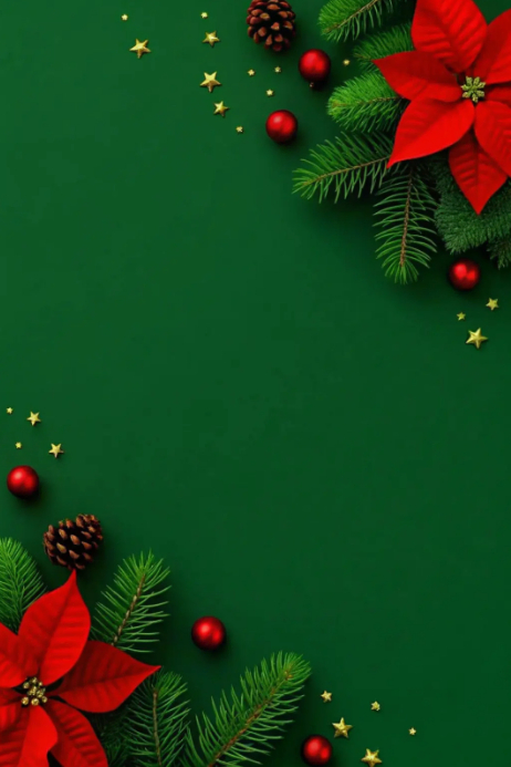 Green Floral Poinsettia Christmas Corner Background Poster Template ...