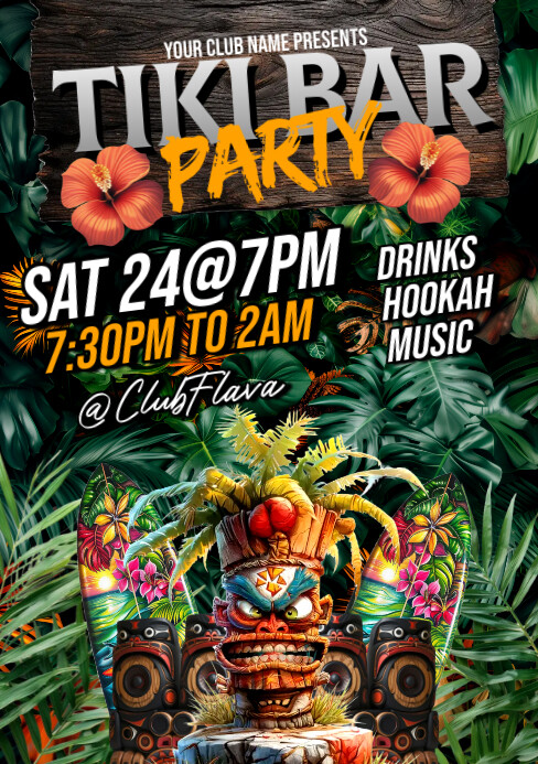 Green Floral Tiki Bar A5 Template | PosterMyWall