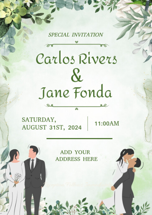Modèle Green Floral Wedding Invitation Card | PosterMyWall