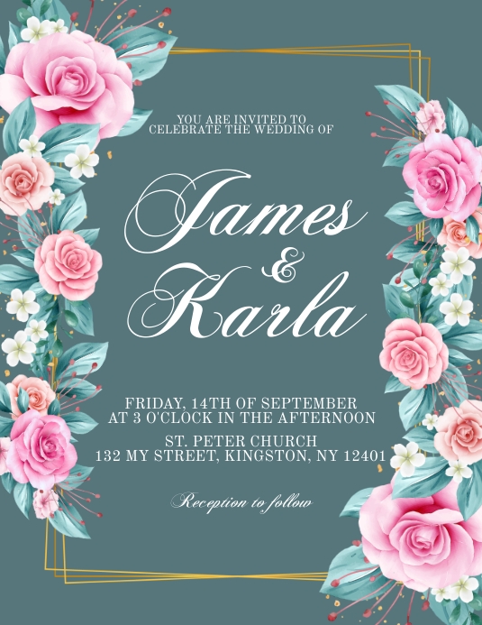 Green Floral Wedding Invitation Template | PosterMyWall