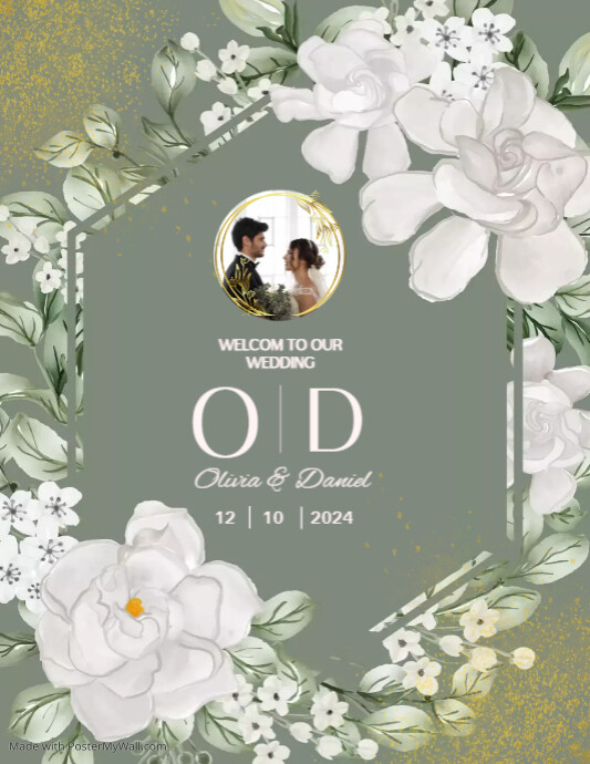 Green Flower Invitation Wedding Card Template | PosterMyWall