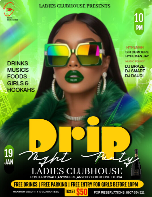 Green Futuristic Drip Night Party Flyer (us Letter) Template | PosterMyWall