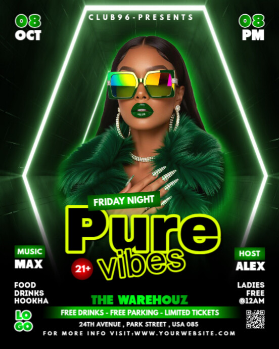 Green Futuristic Night Club Party Flyerr Instagram Portrait Template | PosterMyWall