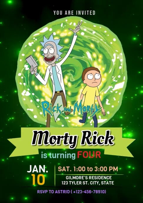 Plantilla de Green Futuristic Rick And Morty A4 | PosterMyWall