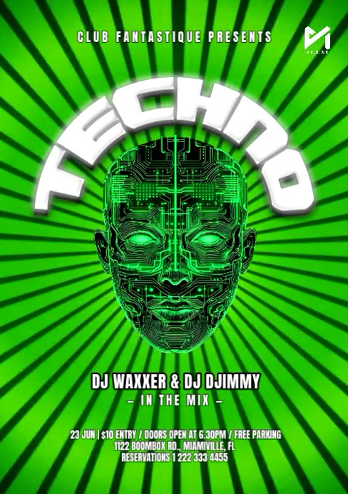 Green Futuristic Techno Party Video Flyer Template | PosterMyWall