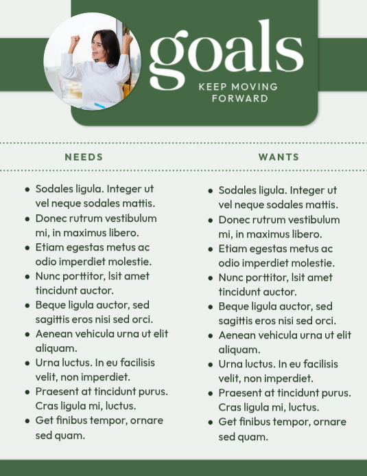 Green Geometric Goals | Needs And Wants Flyer (US Letter) templaat ...