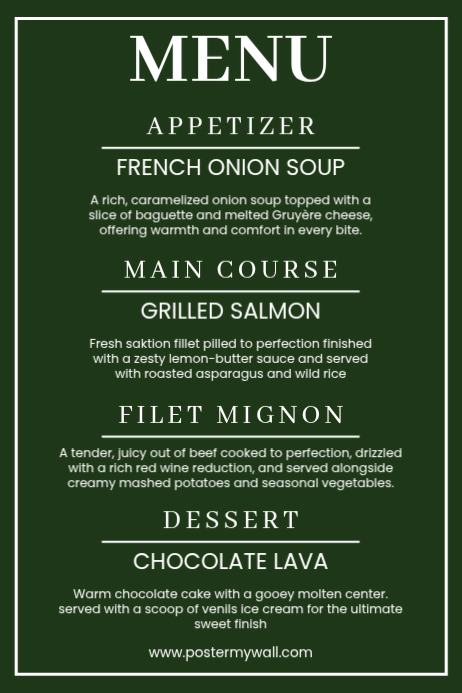 Green Geometric Restaurant Food Menu Poster Template | PosterMyWall