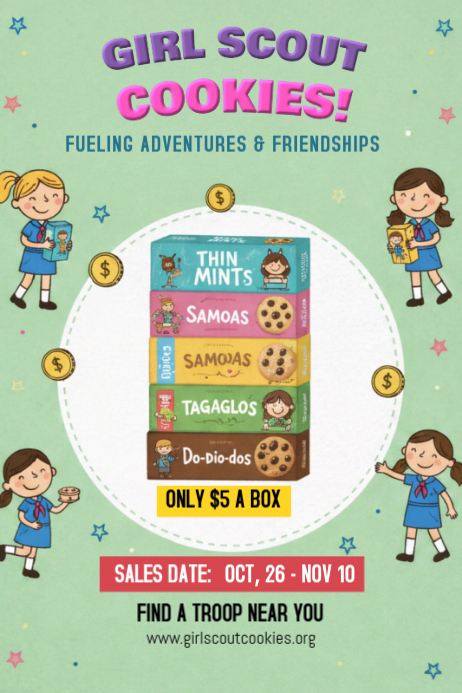 Green Girl Scout Cookie Sale Poster Template | PosterMyWall