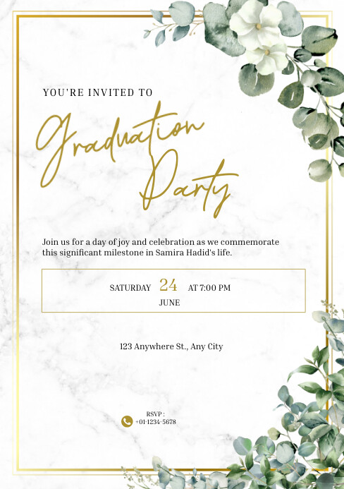 Green Gold and White Floral Graduation Party Template | PosterMyWall