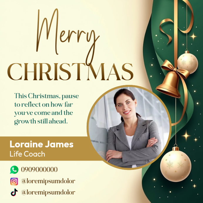 Green gold merry christmas card design quote message corporate career ...