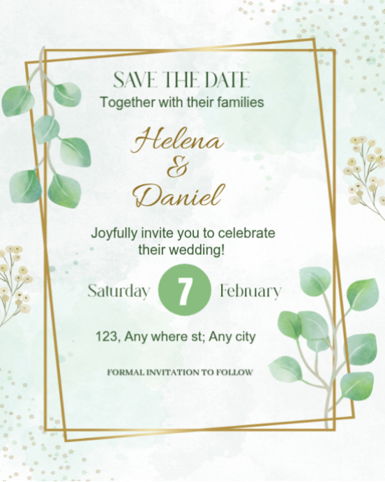 Green Gold Watercolor Wedding Invitation Template | PosterMyWall