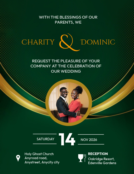 Green gold wedding invitation card Template | PosterMyWall