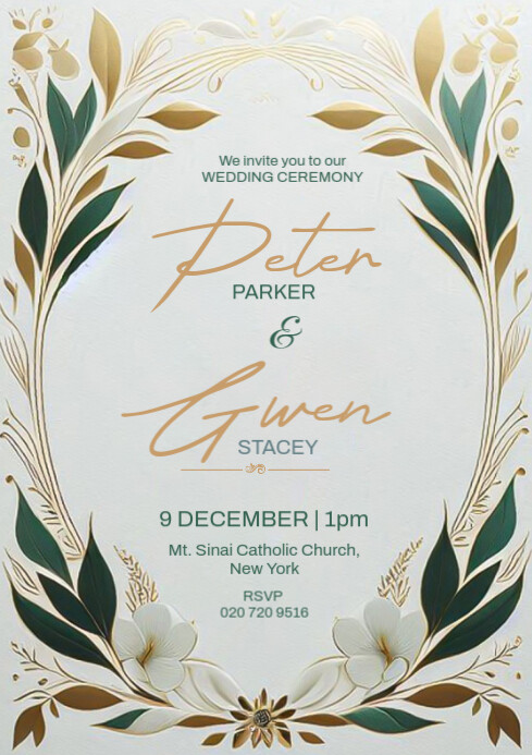 Green Gold Wedding Invitation Template | PosterMyWall