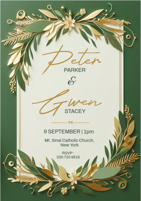 Green Gold Wedding Invitation Template | PosterMyWall